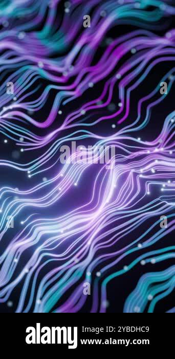 3D animation of vibrant, flowing lines with glowing particles, creating ...