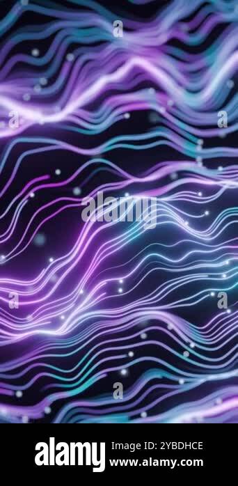 3D animation of vibrant, flowing lines with glowing particles, creating ...