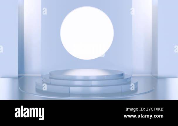 3d animation round exhibition podium, display pedestal in white and ...