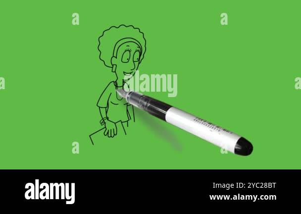 draw standing young lady catching paper in her right hand and ...