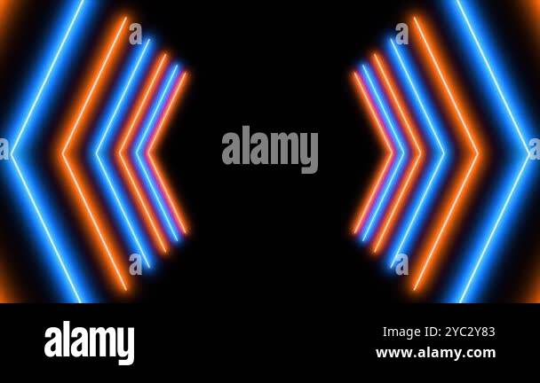 Flashing bright neon arrows light up and go out indicating the ...