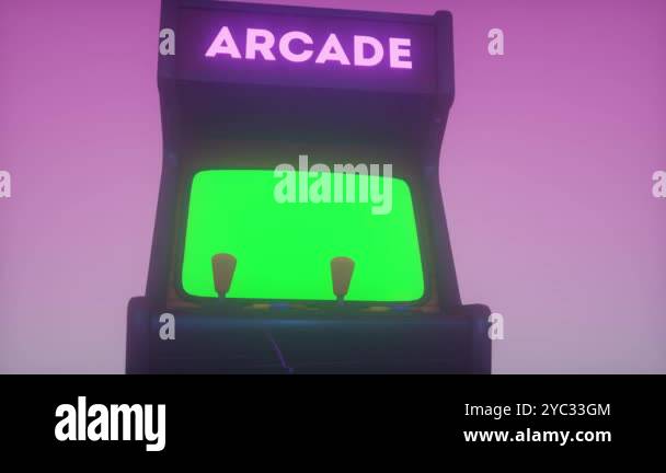 Retro Arcade Machine. Glowing Arcade Machine with green screen. Zoom In ...