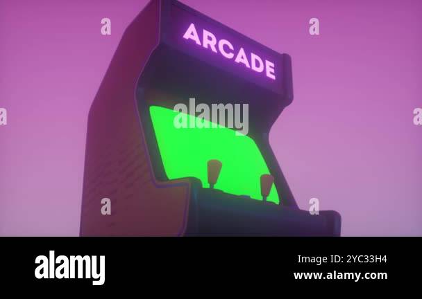 Retro Arcade Machine. Glowing Arcade Machine with green screen. Zoom In ...