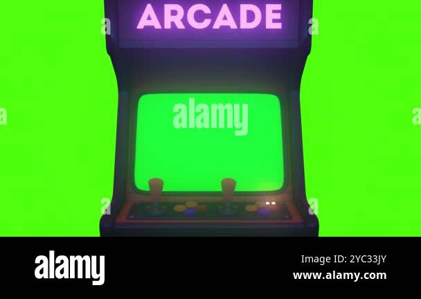 Retro Arcade Machine. Glowing Arcade Machine with green screen. Zoom In ...