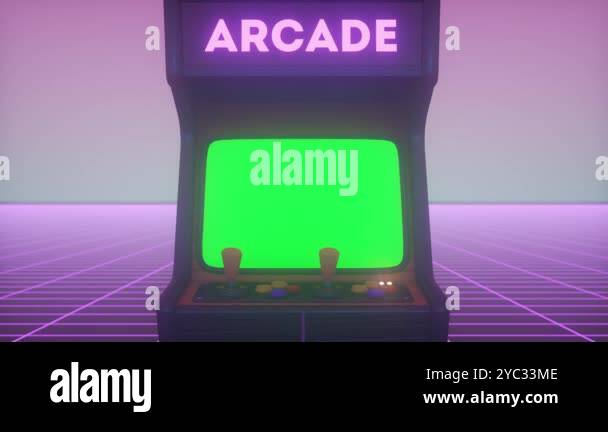Retro Arcade Machine. Glowing Arcade Machine with green screen. Zoom In ...