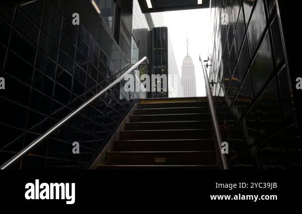 New York City underground subway metro. Empire State building ...
