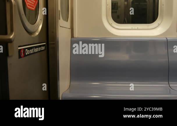 New York City subway train, inside metropolitan wagon. United States ...