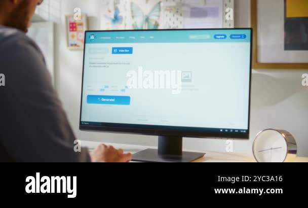 Close up of adult man typing prompt in artificial intelligence app ...