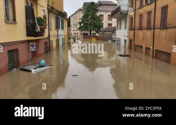 Flood. Severe flooding. River floods overflow riverbed trees under ...