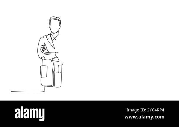 Self drawing animation of single line draw group of male and female ...