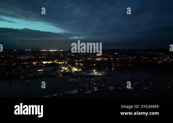Aerial Footage of Illuminated Southampton Docks and Port City Centre ...