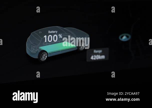 Battery charging digital display animation showing process of electric ...
