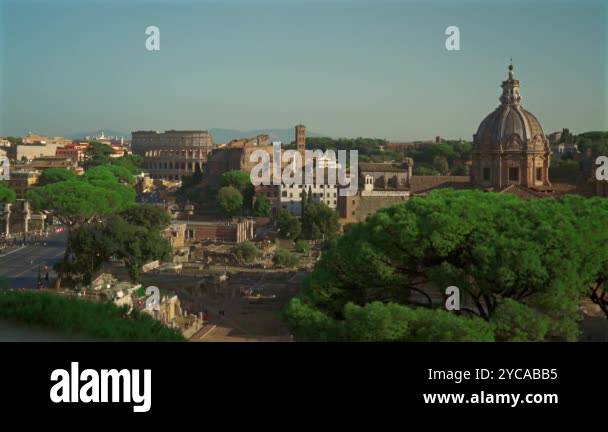 Overhead view of Rome city and coliseum from observation deck Atrio ...