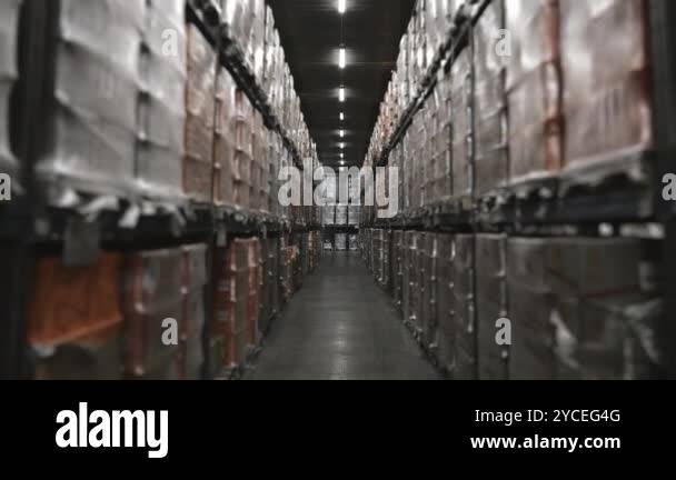 Large food warehouse with products. Modern materials warehouse. Shelves ...