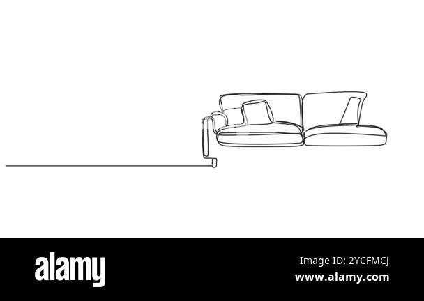 animated continuous single line drawing of a comfortable sofa, line art ...