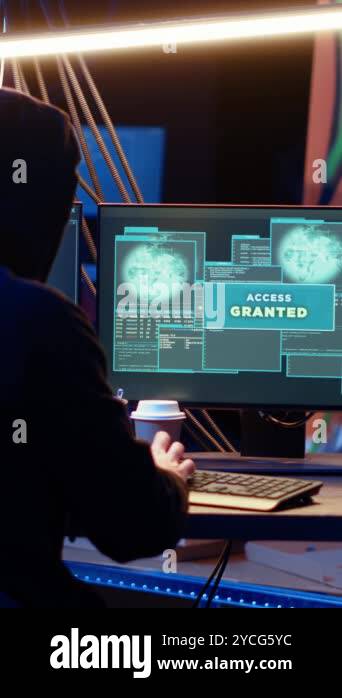 Vertical Video Hacker In Hidden Shelter Excited After Managing To Launch Successful Ddos Attack
