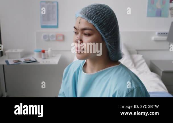 Portrait of gen Z girl wearing medical cap and gown, with facial ...