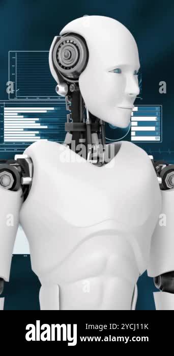 Futuristic robot, artificial intelligence CGI big data analytics and programming . Robotic man ...