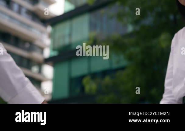 Close up formal cooperation agreement business interview city meet two ...