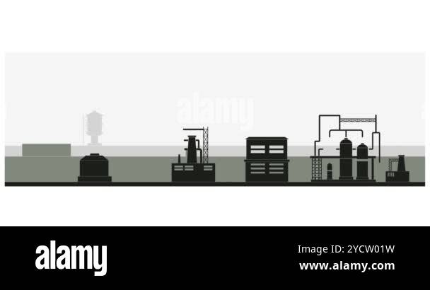 Industrial factory silhouette. Moving banner with black and white ...