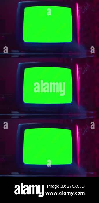 vertical multiple green screen (chroma key) old retro CRT TV monitor ...