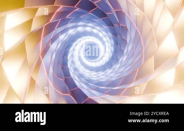 3D rendering of glowing yellow and blue spiral abstract tunnel, looping animation, seamless loop ...