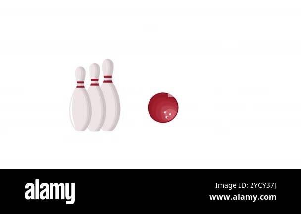 animated bouncing bowling ball hit the pins on a transparent background ...
