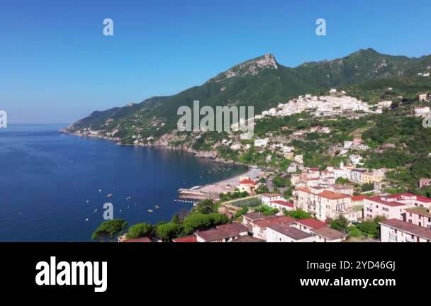 Panoramic view of Vietri sul Mare from Salerno, Italy, The Amalfitana ...