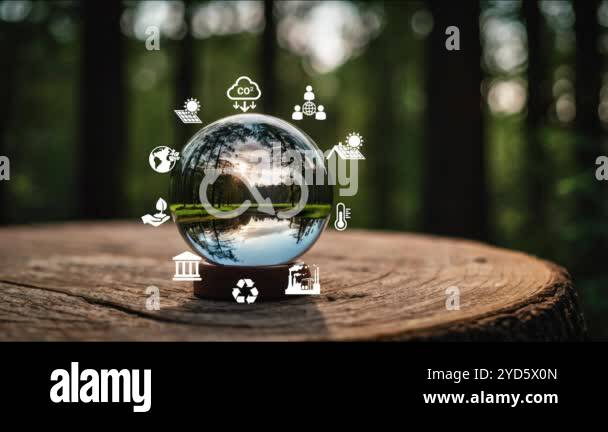 Crystal globe with Circular economy icon on green nature background ...
