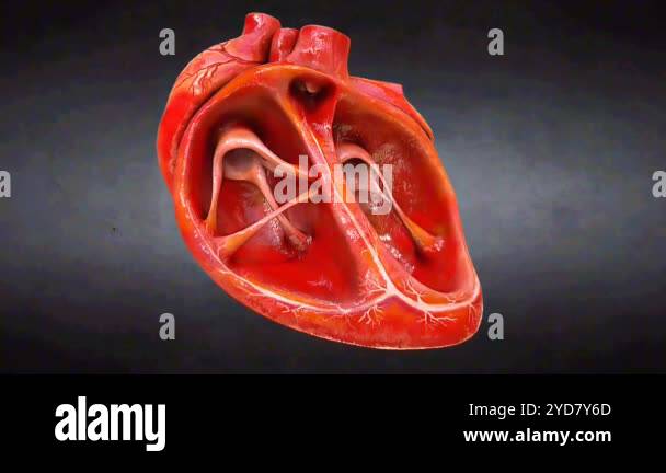 A heart cross-section illustrates the four chambers: right atrium ...