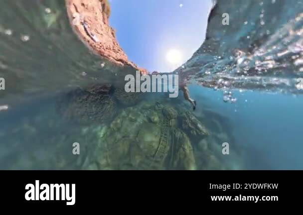 Hole Planet 360 spherical panorama Diver approaching the water's ...