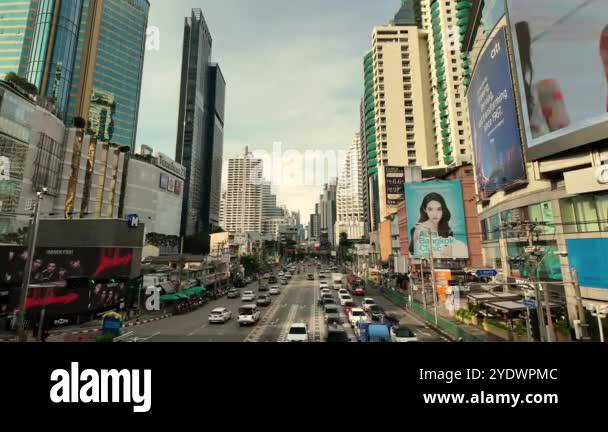 City Road intersection, landscape on a day with traffic jams of Asoke ...