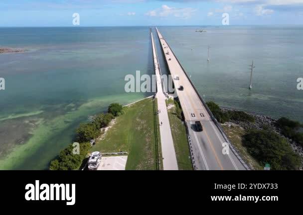 Aerial view over historic 7 seven Mile Bridge in Big Pine Key, The ...