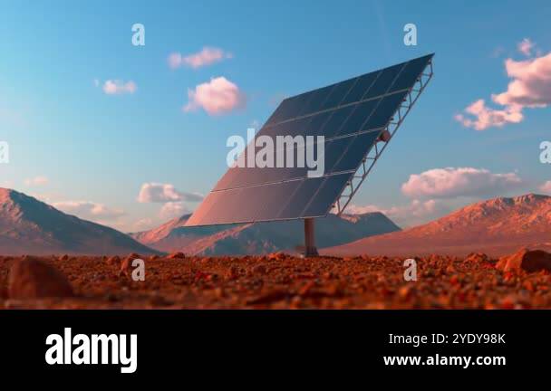 Solitary solar panel standing in a desert landscape. Importance of ...
