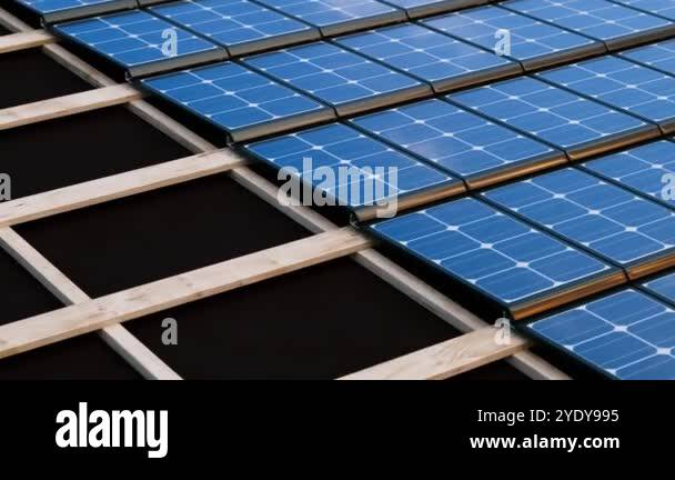 This video showcases the installation process of blue solar panels on a ...
