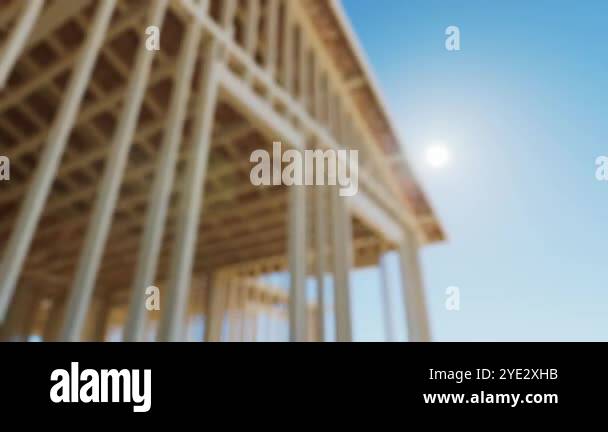 Construction of a frame house. Defocused concept video of a frame house ...