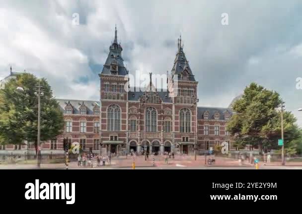 Hyperlapse of the Rijksmuseum, a famous tourist attraction in Museum Square, Amsterdam. The ...