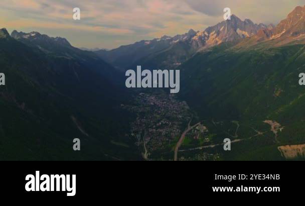 Drone Shot of Chamonix. Chamonix-Mont-Blanc is a resort town in France ...