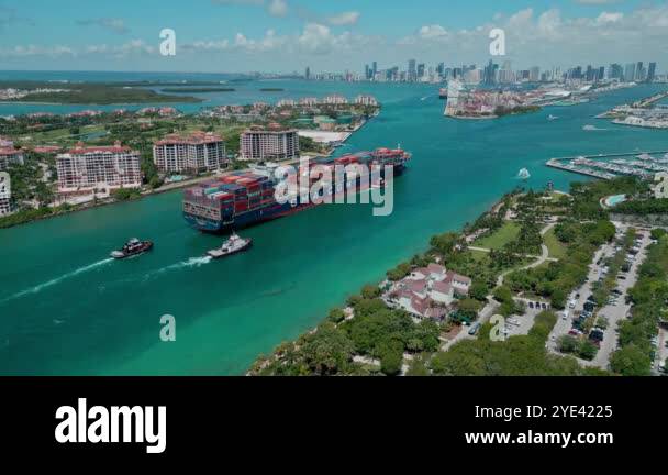 Miami, Florida, USA - June 23, 2024: Container ship. Cargo ship with ...