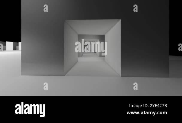 Moving forward through a long hallway with white walls and arcs. 4k ...