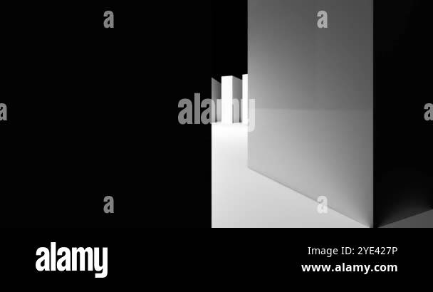 Moving forward through a long hallway with white walls and a gray floor ...