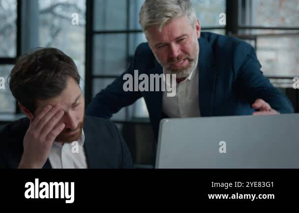Angry man boss leader scold employee quarrel with worker unhappy with ...