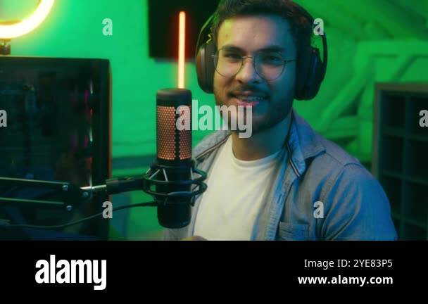 Smiling Indian man Hispanic male Arabian guy radio host presenter ...