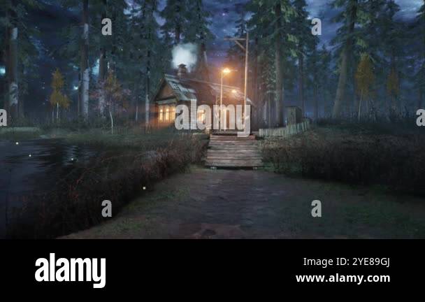 Isolated House in the Woods, Lake, Fireflies, 3D Animation Cinematic ...