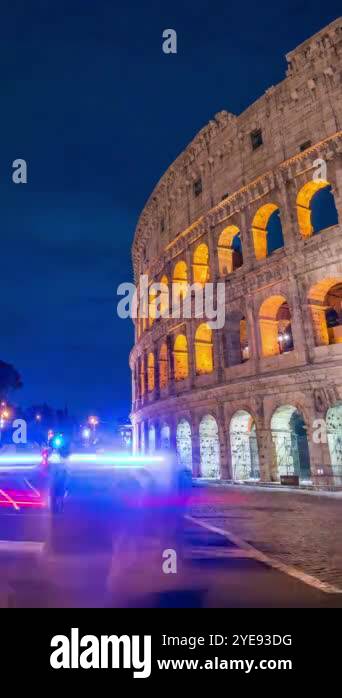 Time lapse of Rome Colosseum and crowded street of Rome , Italy . The ...