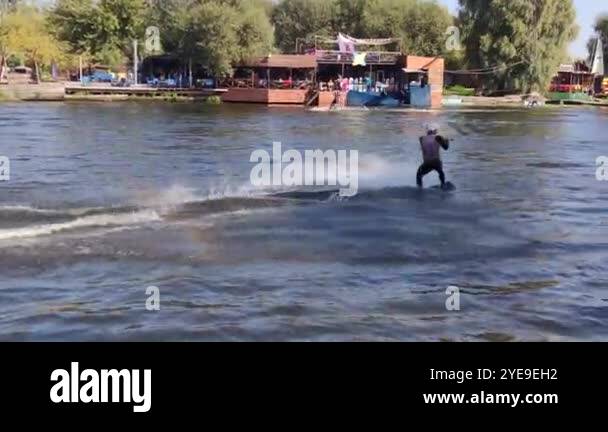 14.09.23 Kyiv Wakeboarding people performing stunts water sports hobby ...