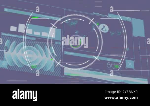 Digital interface with data charts and target tracking animation ...