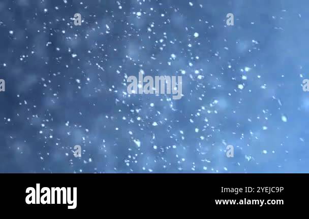 Flying snow on a blue background. 4K motion graphics. snowfall overlay, background - winter ...