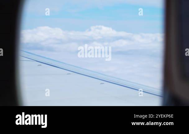 Serene View From Plane Window, Featuring Aircraft Wing Against Backdrop ...