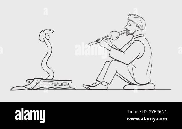 2d Animation cartoon character of a Snake Charmer with flute and ...